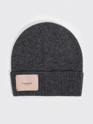 TWINSET Wool And Cashmere Blend Beanie Hat With Cuff - Charcoal