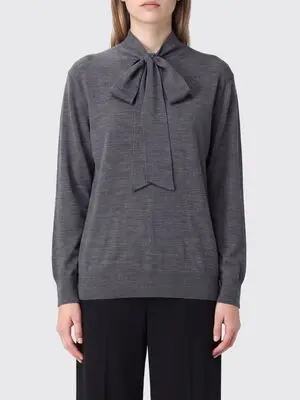 Valentino Garavani Pussy-bow Neck Sweater In Pure Virgin Wool - Grey