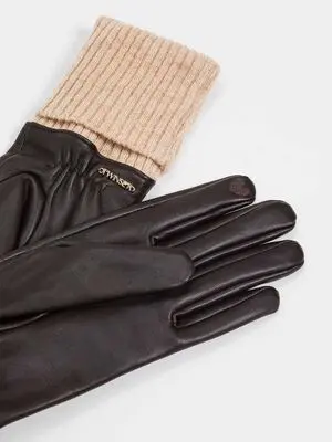 TWINSET Leather And Wool Blend Gloves With Ribbed Cuffs