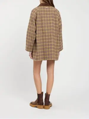 TWINSET Single-breasted Short Houndstooth Wool Blend Coat With Velvet Collar