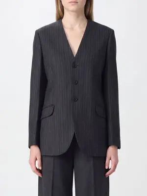 JIL SANDER Blue Pinstriped Wool Single-breasted Blazer