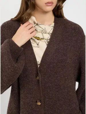 TWINSET Long Wool Blend Cardigan With Balloon Sleeves