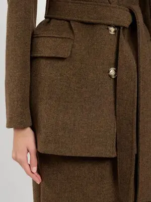 TWINSET Single-breasted Wool Blend Blazer With Waist Belt And Padded Shoulders