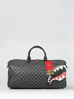 SPRAYGROUND Checkerboard Shark Logo Travel Bag In Coated Cotton - Black