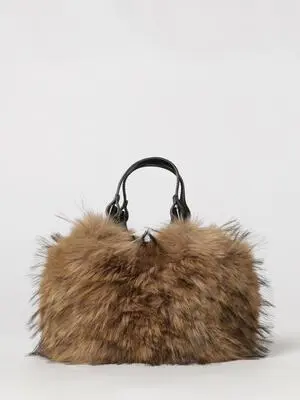 GIANNI CHIARINI Dua Mini Handbag In Faux Fur With Double Leather Handle Hazel