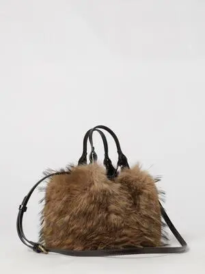 GIANNI CHIARINI Dua Mini Handbag In Faux Fur With Double Leather Handle - Hazel