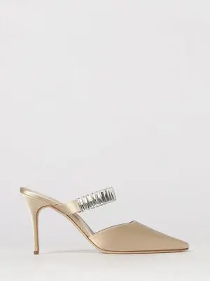 Manolo Blahnik Zumbon Satin Mules With Crystal Embellishment And High Heel - Nude