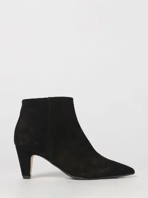 ANNA F. Suede Leather Ankle Boots With Mid Cone Heel