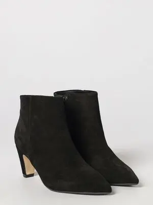 ANNA F. Suede Leather Ankle Boots With Mid Cone Heel