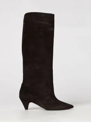 ANNA F. Suede Leather Knee-high Boots With Cone Heel - Dark