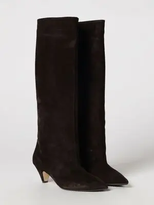 ANNA F. Suede Leather Knee-high Boots With Cone Heel - Dark