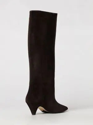 ANNA F. Suede Leather Knee-high Boots With Cone Heel - Dark