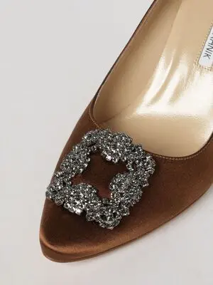 Manolo Blahnik Hangisi Satin Pumps With Jewelled Buckle And Mid Heel