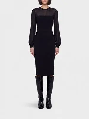 Elisabetta Franchi Viscose Midi Sheath Dress With Puff Sleeves