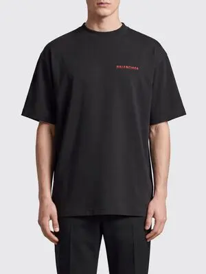Balenciaga Cotton T-shirt With Contrasting Logo And Dropped Shoulders - Black