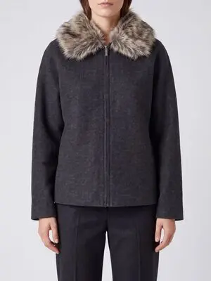 SEMICOUTURE Arabel Short Wool Coat With Fur Collar And Zip