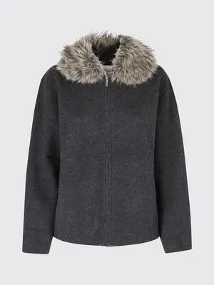 SEMICOUTURE Arabel Short Wool Coat With Fur Collar And Zip