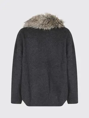 SEMICOUTURE Arabel Short Wool Coat With Fur Collar And Zip