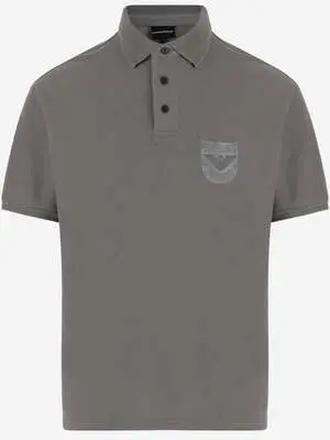 Emporio Armani Cotton Polo Shirt With Logo - Grey