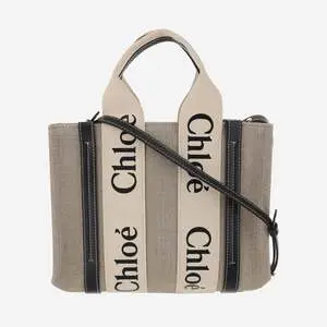 Chloé Small Woody Linen Tote Bag Navy