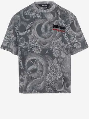Just Cavalli Cotton T Shirt With Logo Print - Multi
