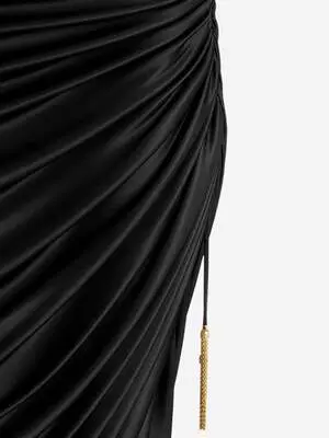 Balmain Midi Skirt With Slit In Flowing Jersey
