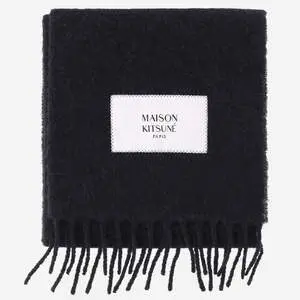 Maison Kitsuné Alpaca Wool Scarf With Logo - Black