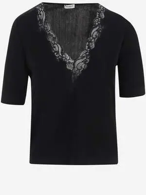 Balmain Viscose Top With Lace V Neck