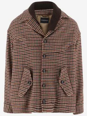 Emporio Armani Wool Blend Coat With Ribbed Collar
