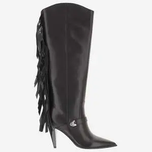 Pinko Leather Boots With Fringe