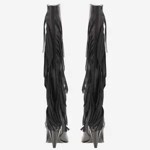 Pinko Leather Boots With Fringe