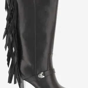 Pinko Leather Boots With Fringe