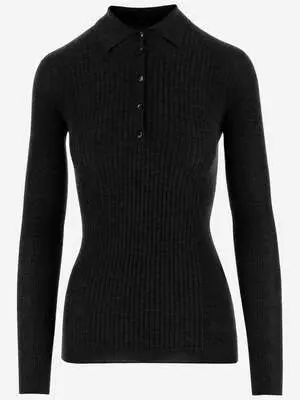 SA SU PHI Long Sleeved Cashmere And Silk Polo Shirt - Black