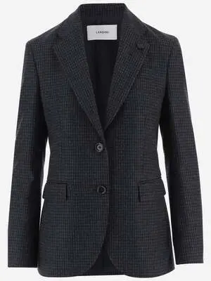 LARDINI Wool Blend Jacket With Layers And Check Pattern - Grey
