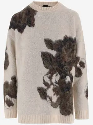 Pinko Wool And Alpaca Blend Sweater With Floral Pattern