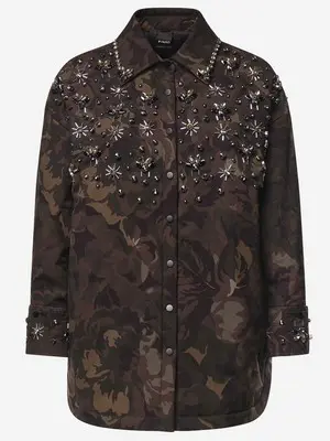 Pinko Nylon Jacket With Camouflage Pattern And Decorative Embroidery