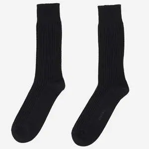 ANT45 Ribbed Cotton Socks With Logo - Black