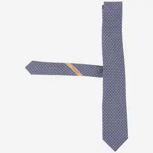 FERRAGAMO Silk Tie With Patterned Design - Navy