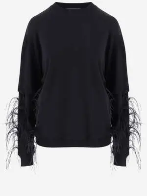 DARKPARK Cotton Sweatshirt With Feathered Appliques On The Sleeves - Black