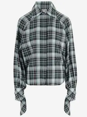 PATOU Cotton Blouse With Check Pattern And Tied Sleeves