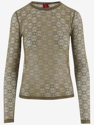Pinko Stretch Lace Sweater With Logo Pattern - Green