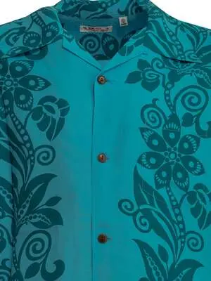 SUN SURF Pictograph Flower' Casual Shirt - Light Blue