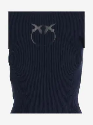 Pinko Short Sleeved Wool Blend Sweater With Logo - Navy