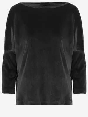 F.IT Long Sleeved Stretch Velvet Sweater - Black
