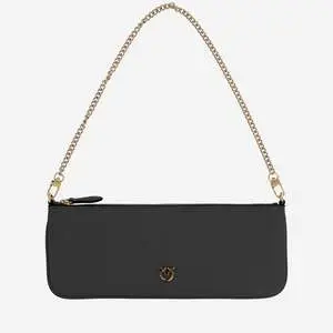 Pinko Leather Shoulder Bag With Logo - Black