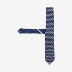 FERRAGAMO Silk Tie With Patterned Design - Navy