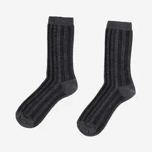 ANT45 Ribbed Wool Blend Socks With Stripes - Grey