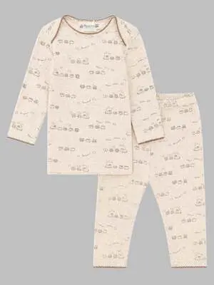 Bonpoint Completo 'timini' Con Stampa Trenini - Beige