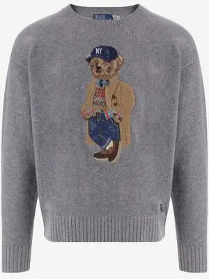 Polo Ralph Lauren Wool And Cashmere Sweater With Polo Bear - Grey