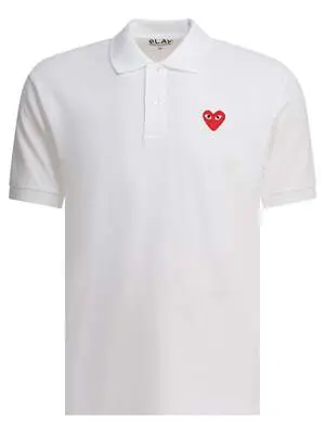 Play Comme Des Garcon Red Emblem' Button Down Polo Shirt - White